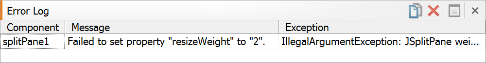 Error Log View | JFormDesigner - Java/Swing GUI Designer